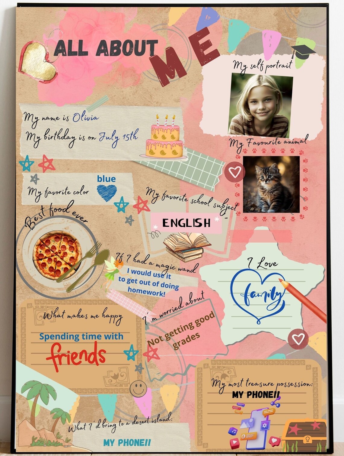 Custom All About Me Personalized Sign for Children, Junk Jornal Themed ...