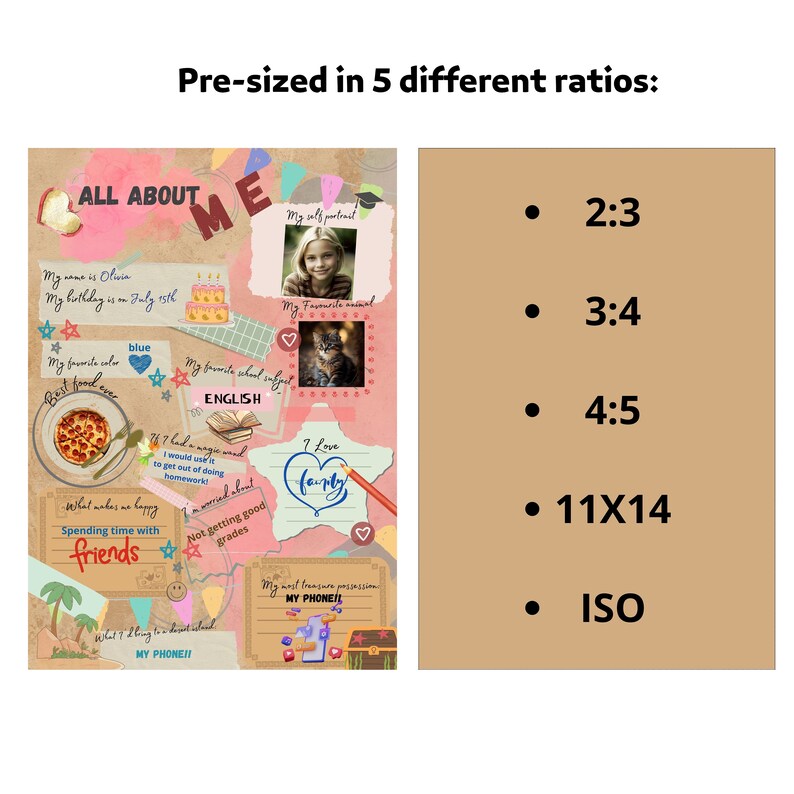 Custom All About Me Personalized Sign for Children, Junk Jornal Themed ...