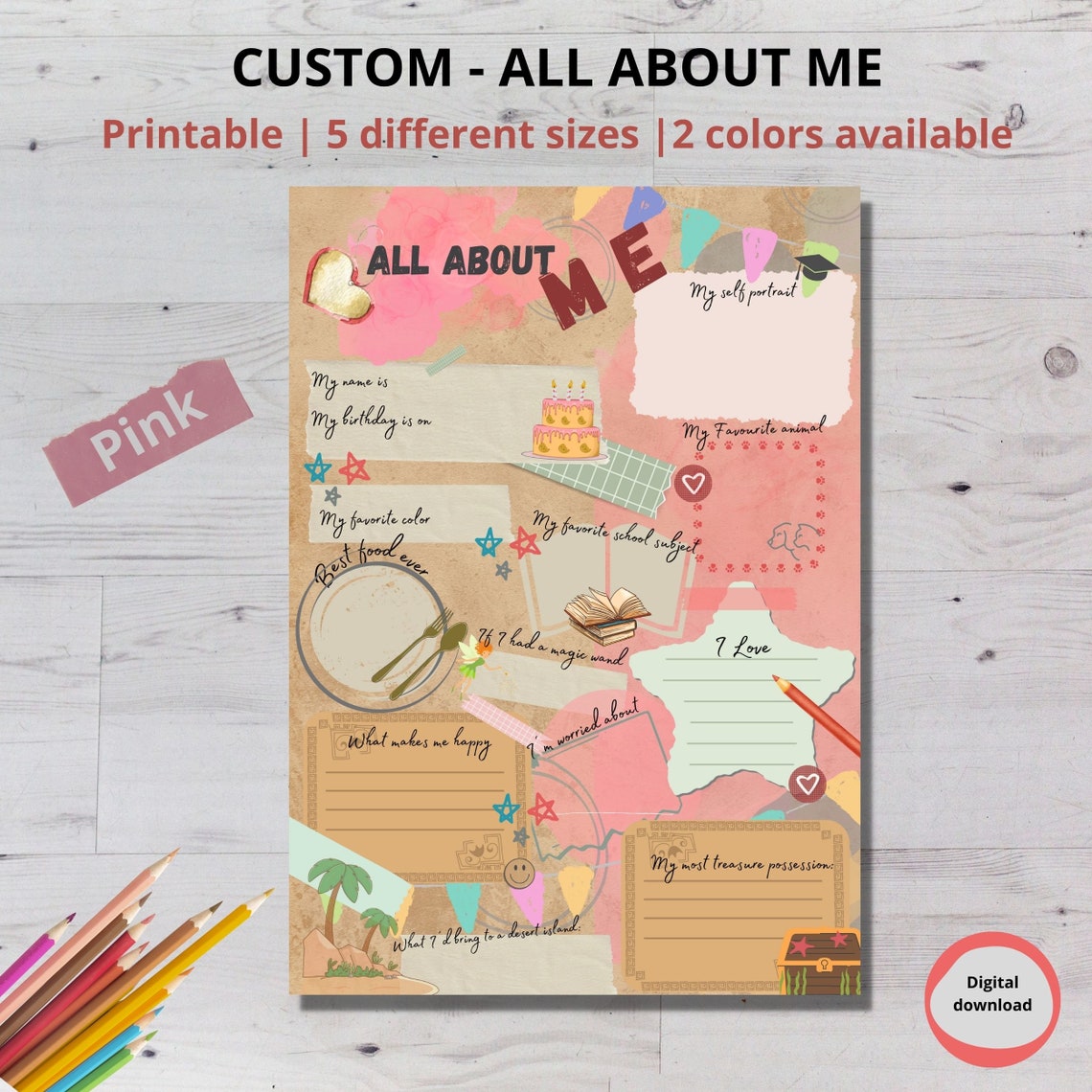 Custom All About Me Personalized Sign for Children, Junk Jornal Themed ...