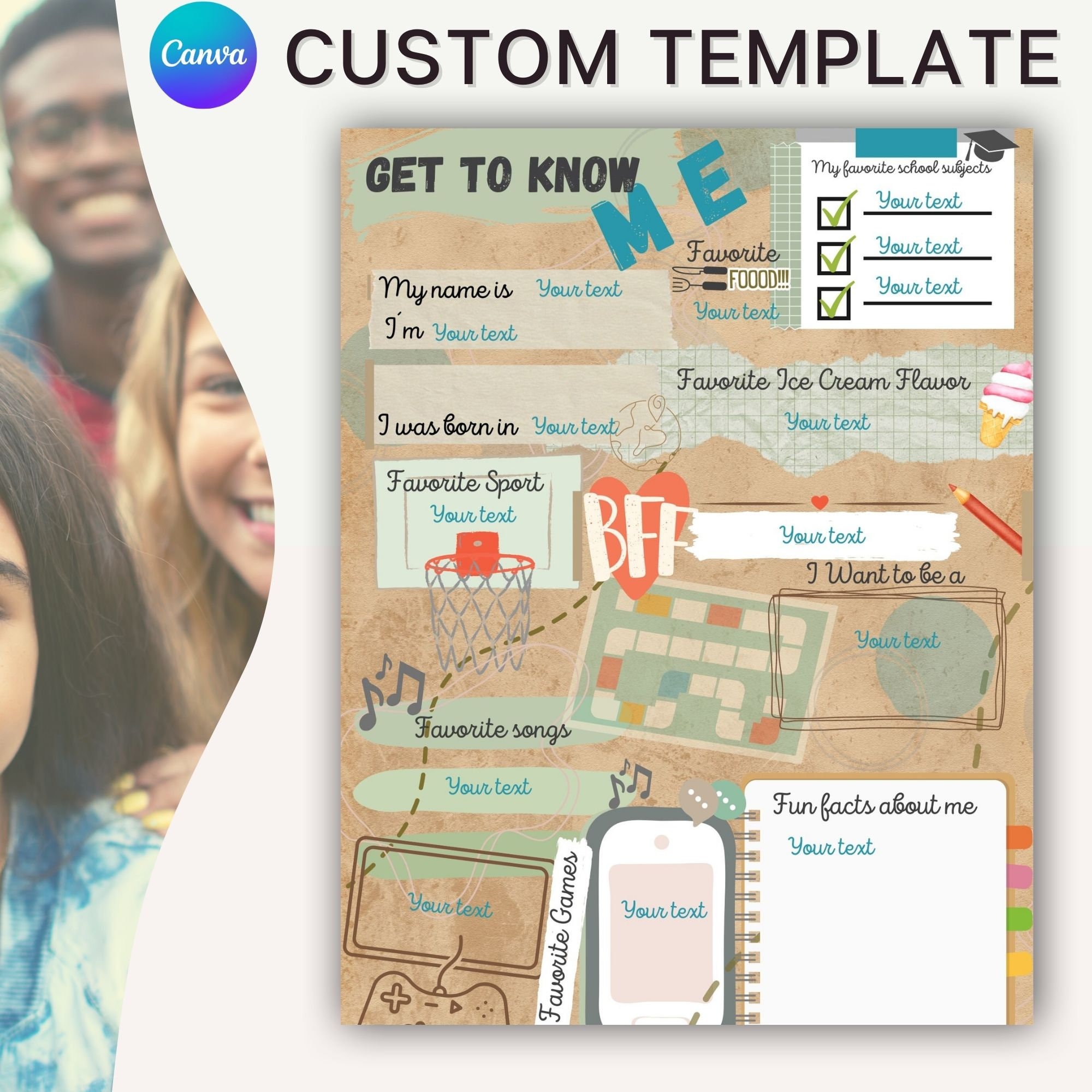 Editable Get to Know Me Canva Template Poster, Perfect for Students ...