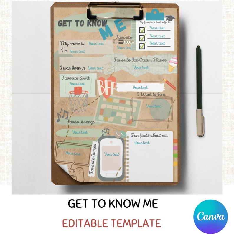 Editable Get to Know Me Canva Template Poster, Perfect for Students ...