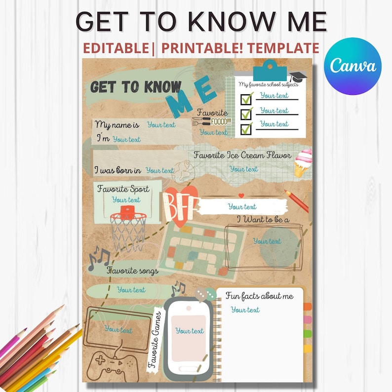 Editable Get to Know Me Canva Template Poster, Perfect for Students ...