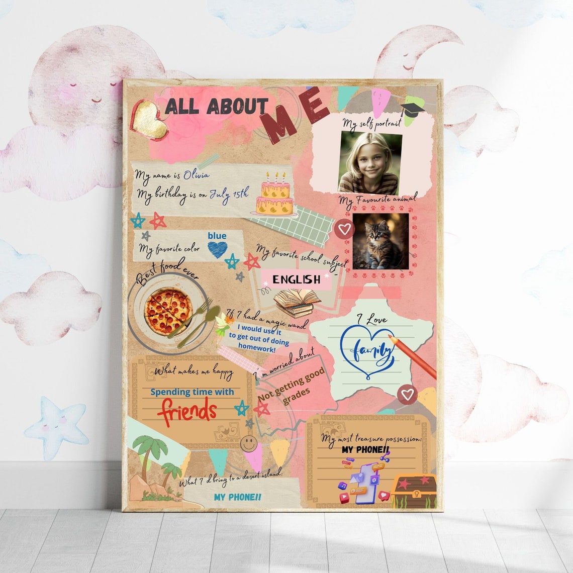 Custom All About Me Personalized Sign for Children, Junk Jornal Themed ...