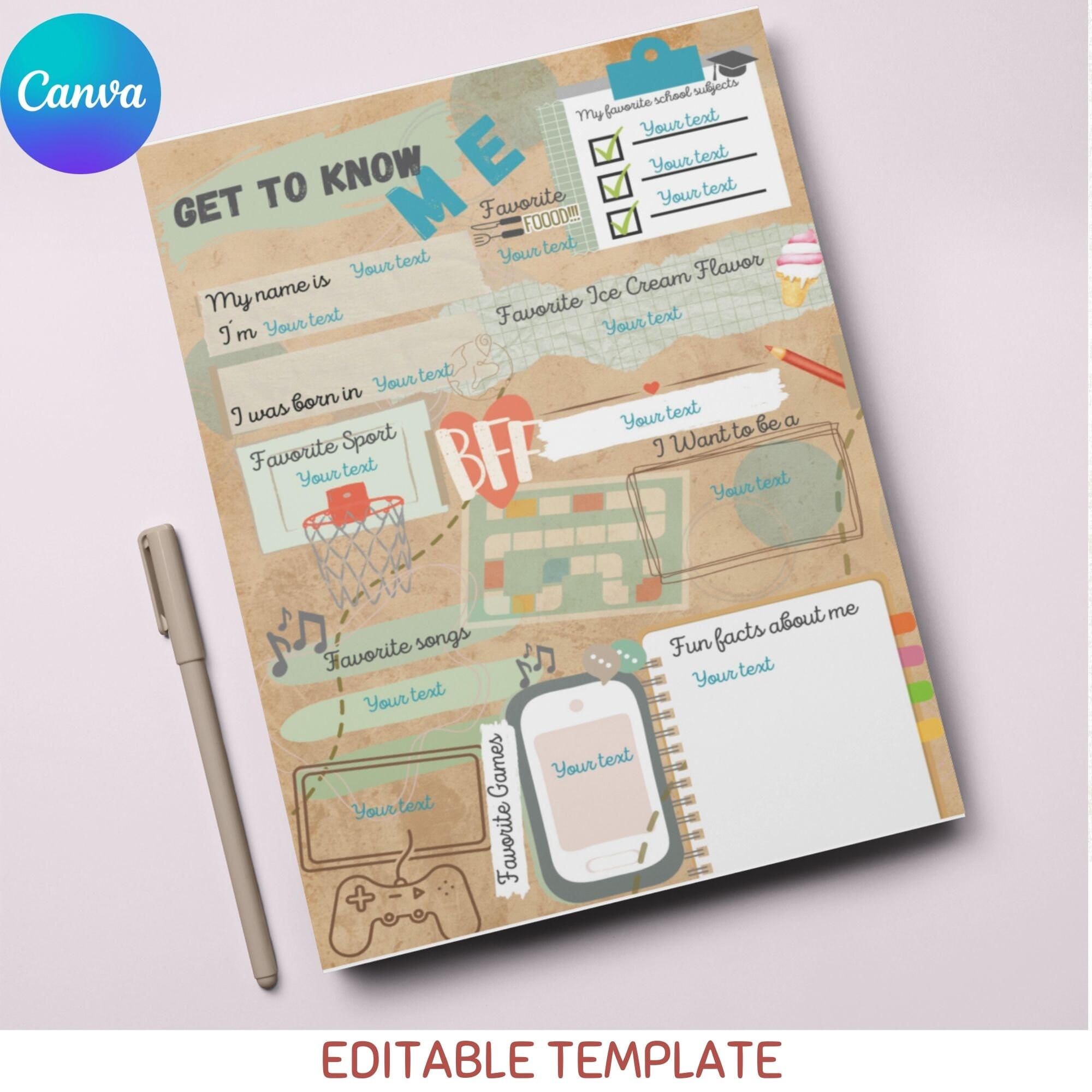 Editable Get to Know Me Canva Template Poster, Perfect for Students ...