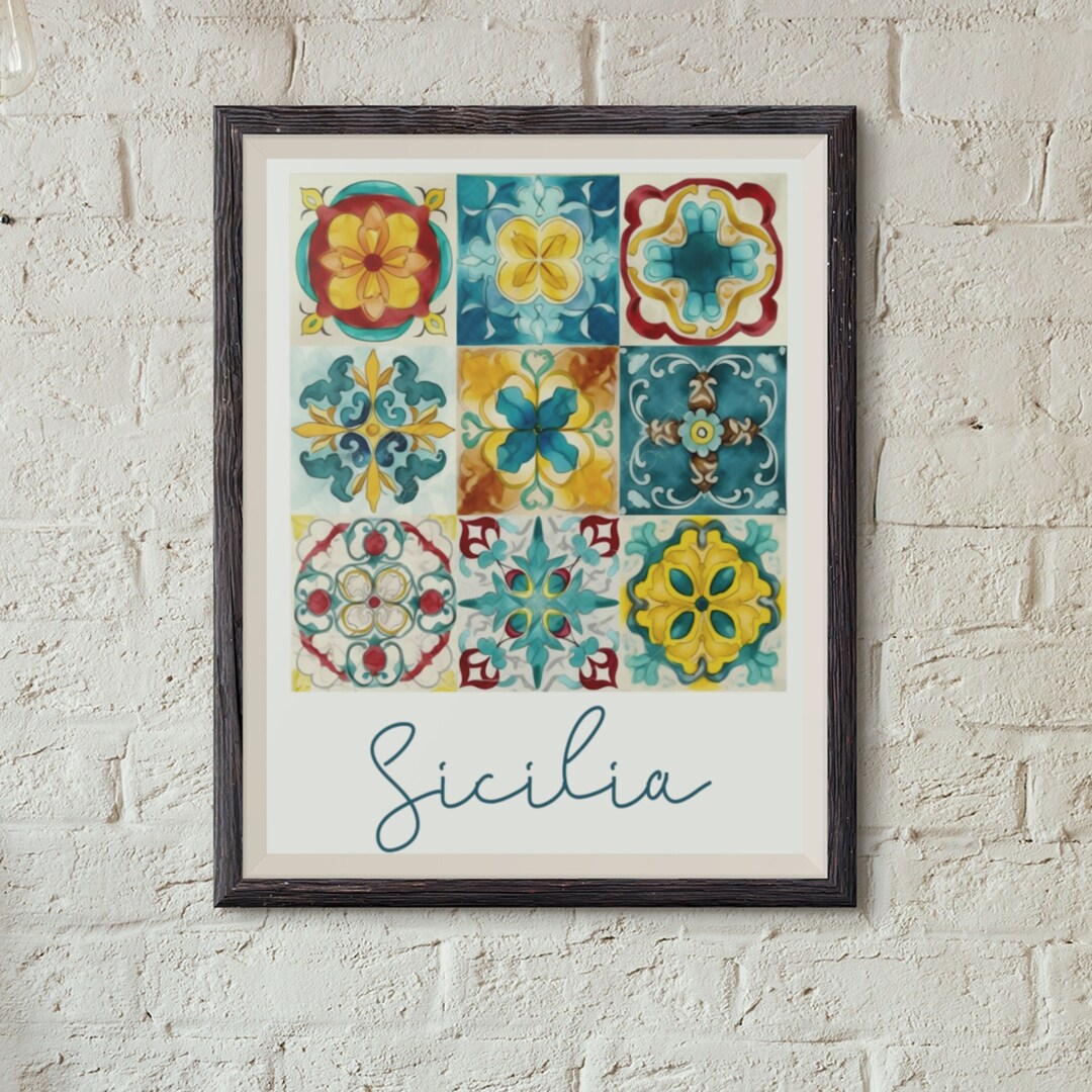 Traditional Sicilian Mosaic Wall Art, Sicily Colors Printable Decor - Etsy