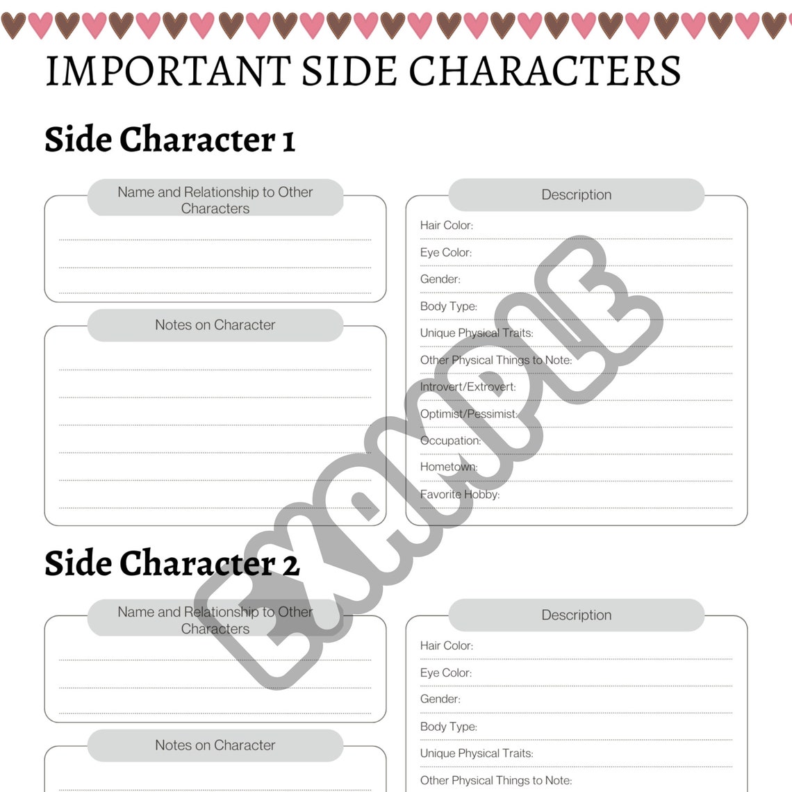 Romance Author Character Tracking Sheet | Writing Tools | Printable PDF ...