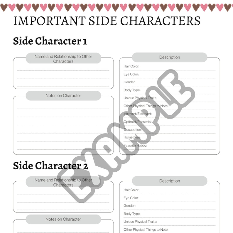 Romance Author Character Tracking Sheet | Writing Tools | Printable PDF | Instant Download ...