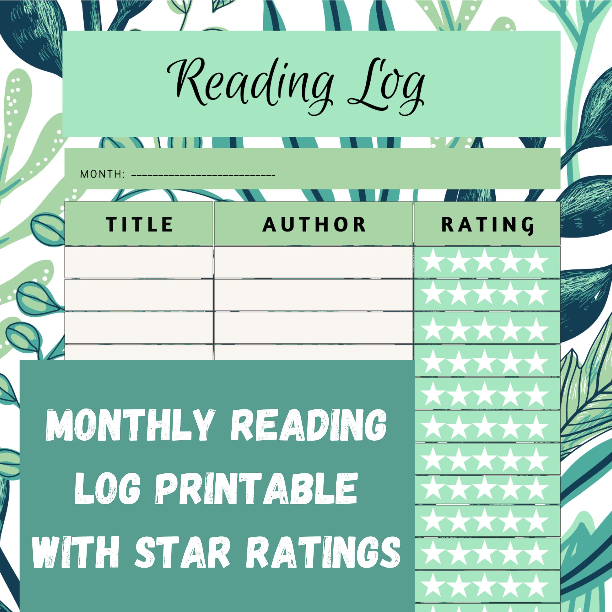 Boho Botanical Monthly Reading Log - Printable PDF for Booktokers and ...