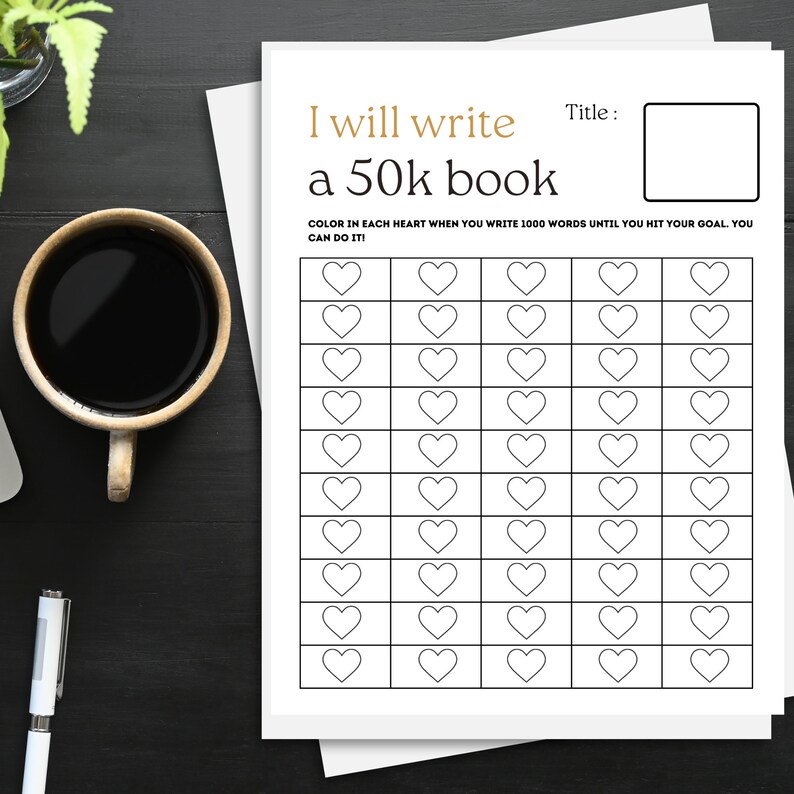 50k Novel Word Count Tracker | Writing Tools | Printable PDF | Instant ...
