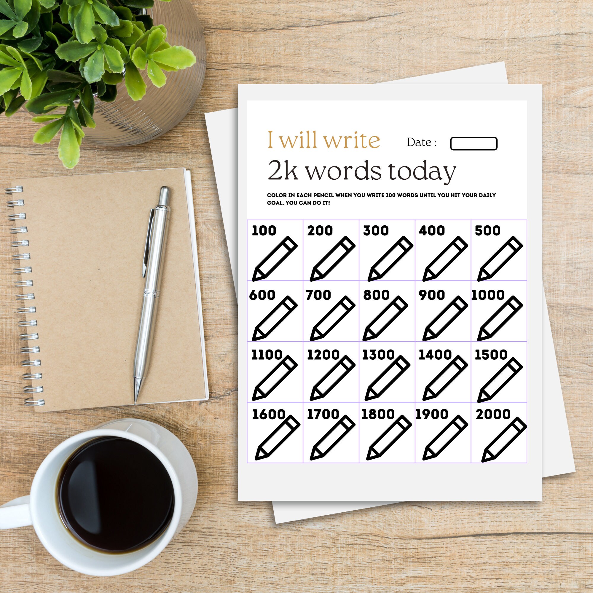 2k a Day Word Count Printable Tracker for Authors | Writing Tools ...