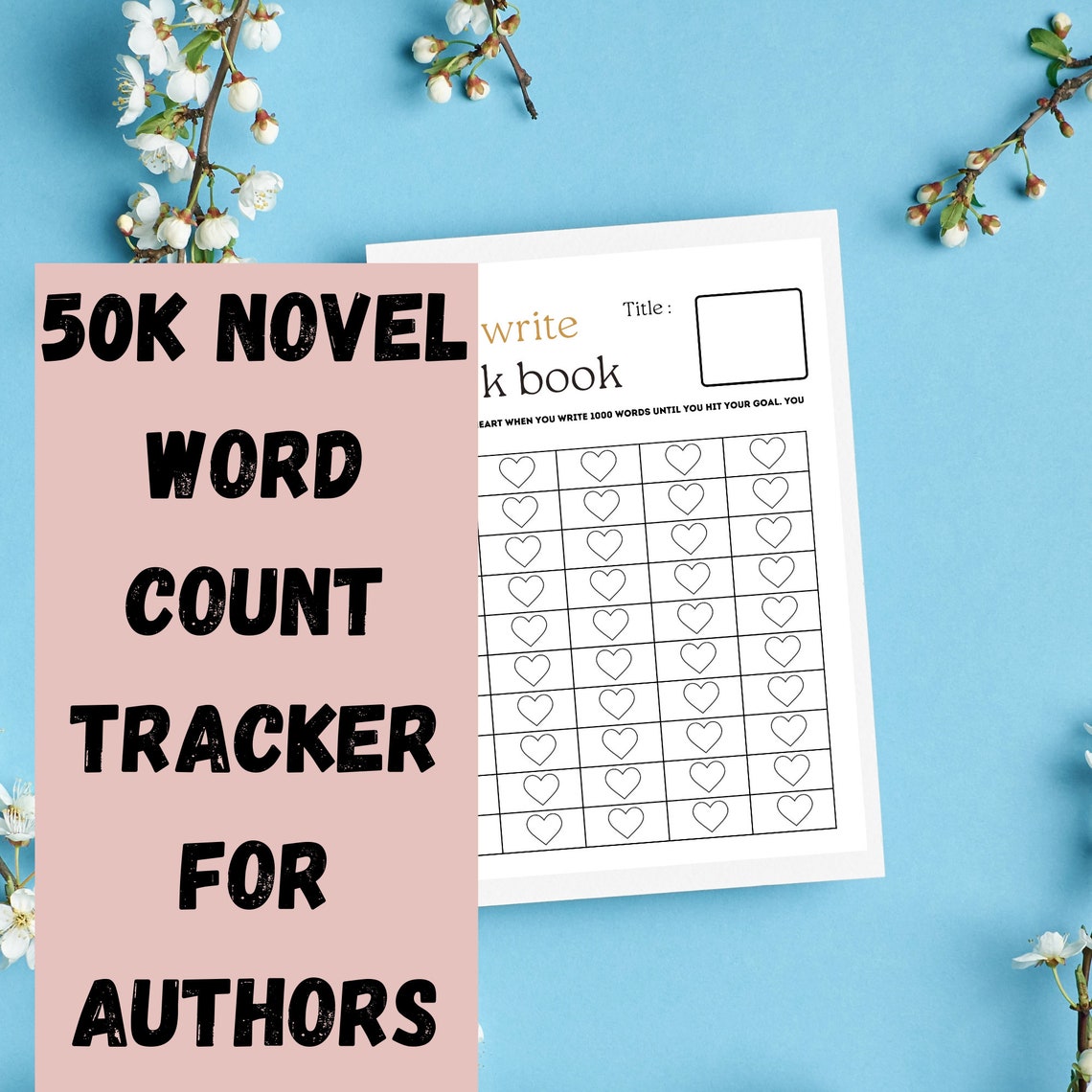 50k Novel Word Count Tracker Writing Tools Printable PDF Instant ...