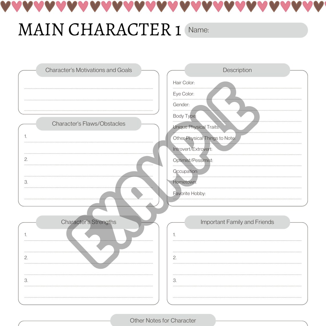 Romance Author Character Tracking Sheet | Writing Tools | Printable PDF ...