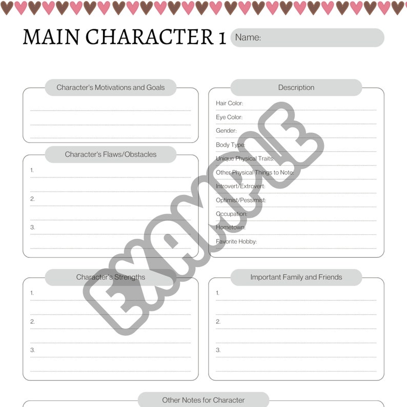 Romance Author Character Tracking Sheet | Writing Tools | Printable PDF | Instant Download ...