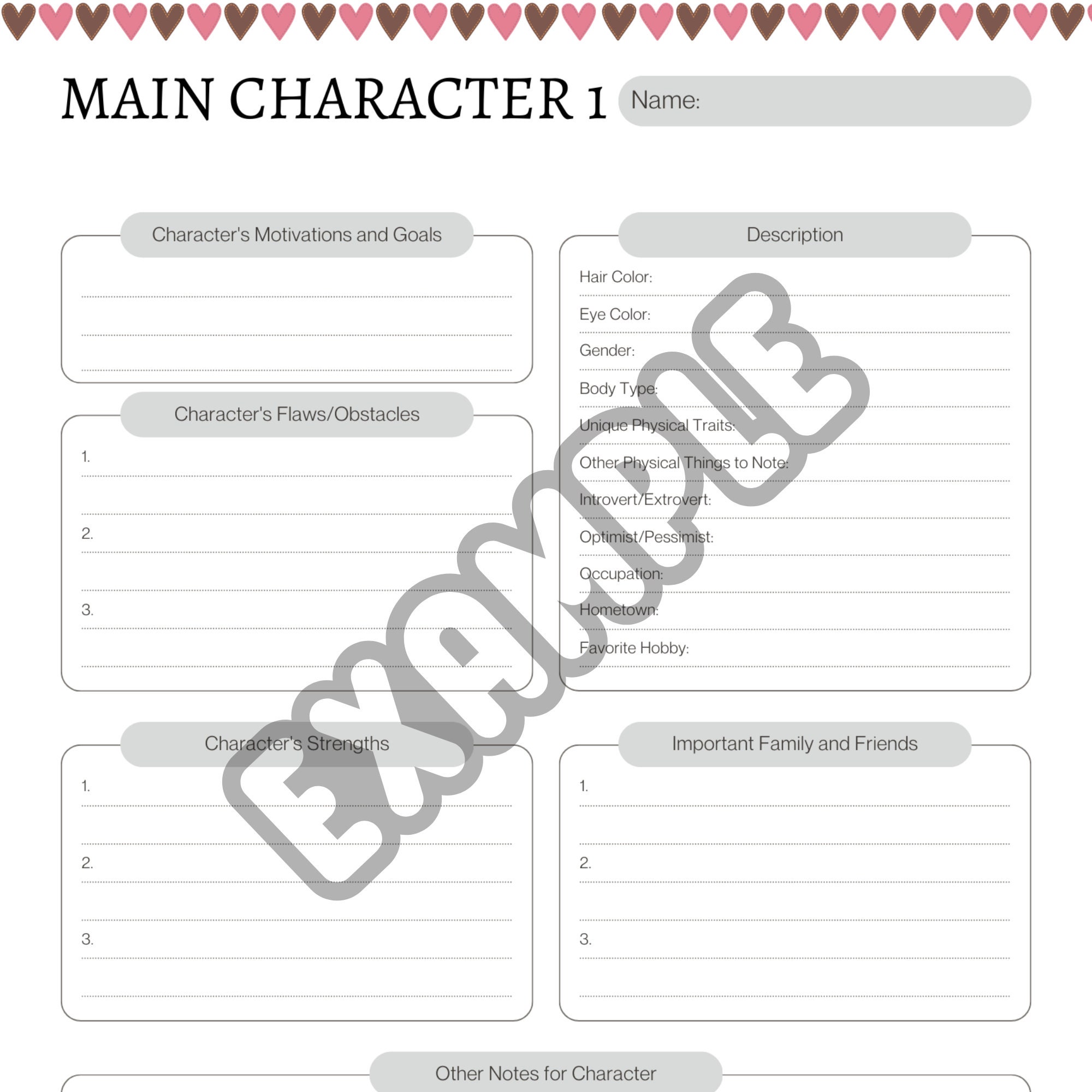 Romance Author Character Tracking Sheet | Writing Tools | Printable PDF ...