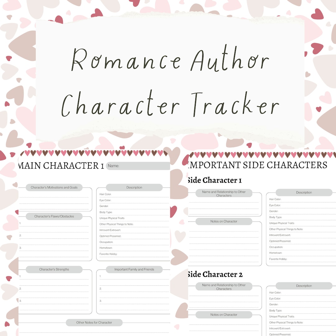 Romance Author Character Tracking Sheet | Writing Tools | Printable PDF | Instant Download ...
