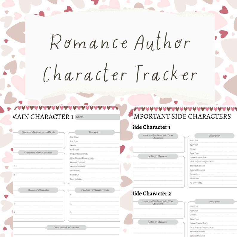 Romance Author Character Tracking Sheet | Writing Tools | Printable PDF ...