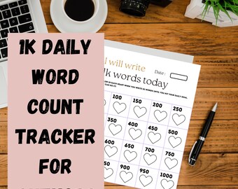 2k a Day Word Count Printable Tracker With Hearts | Writing Tools ...