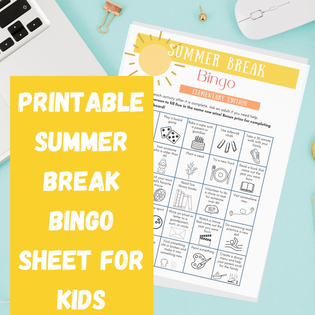 Printable Summer Break Activity Bingo Sheet for Elementary - Etsy Australia