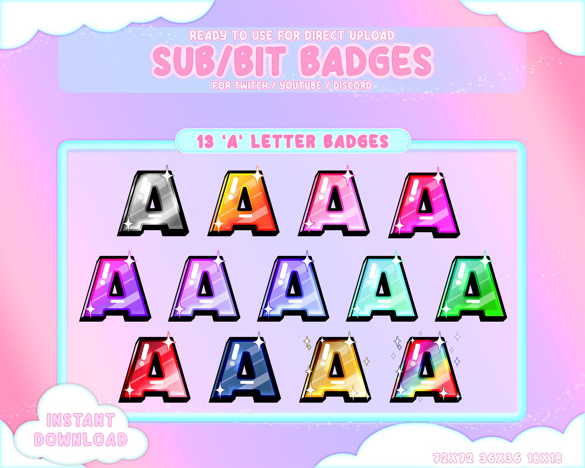 13 'A' Lettertwitch Sub/bit Badges / Kawaii / Streamer / Shiny / Letter ...