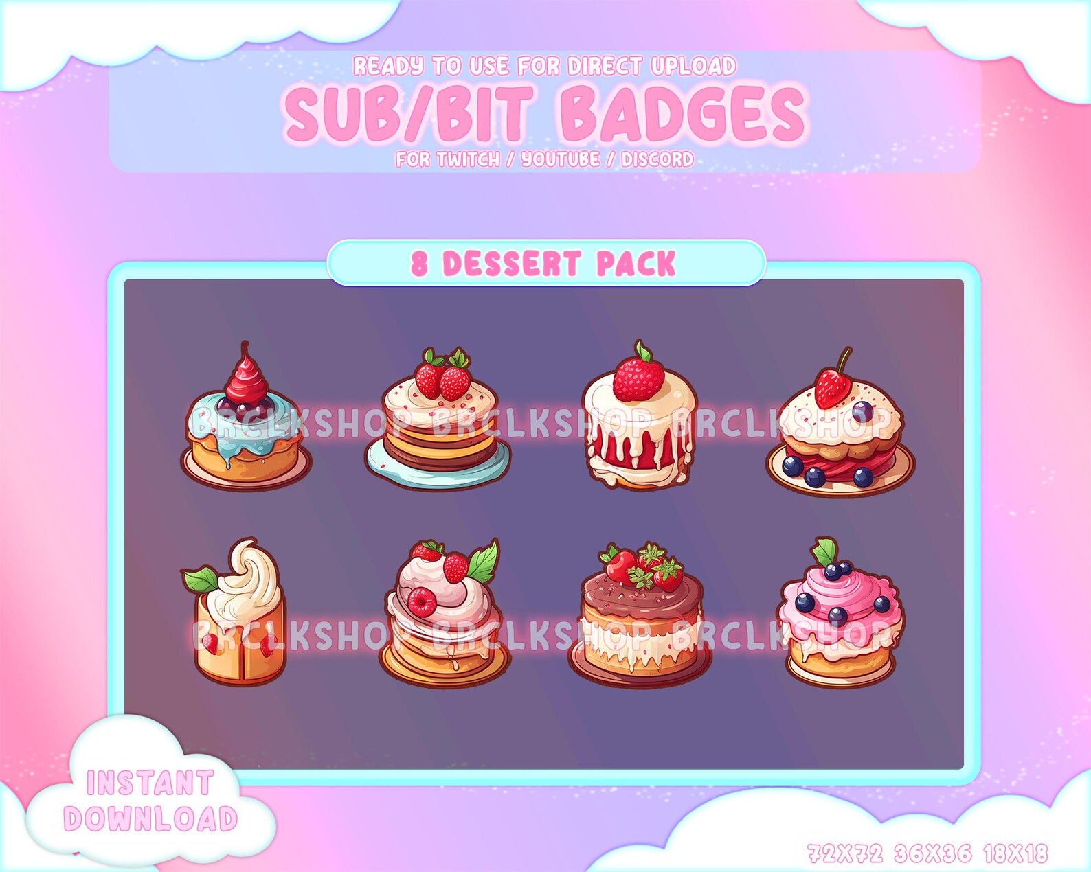 8 Dessert Pack Twitch Sub Bit Badges / Cake Sub Badges / Cake / Dessert ...