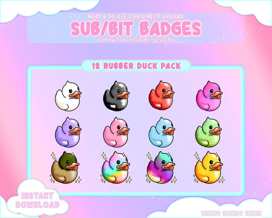 12 Rubber Duck Sub/bit Badges / Duck / Kawaii / Streamer / Duck Emote ...