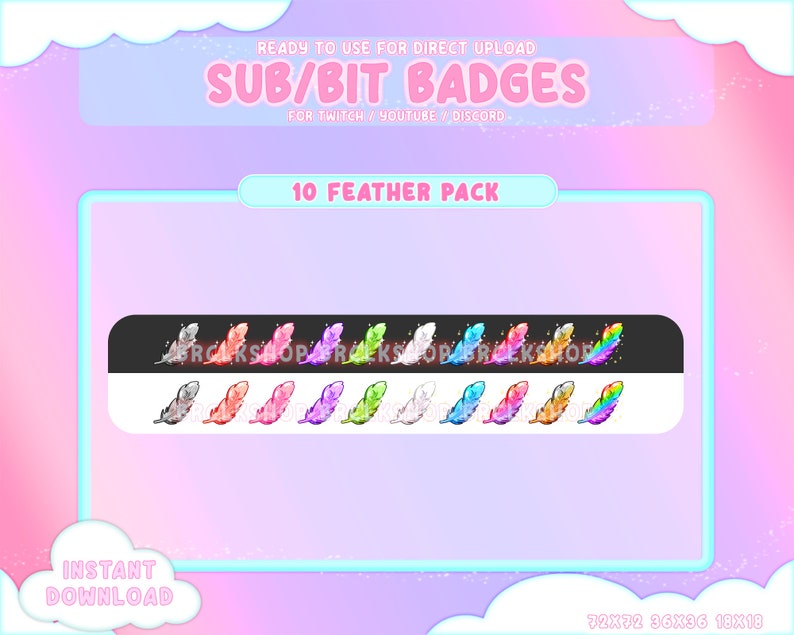 10 Feather Sub/bit Badges / Shiny Collection / Kawaii / Streamer ...