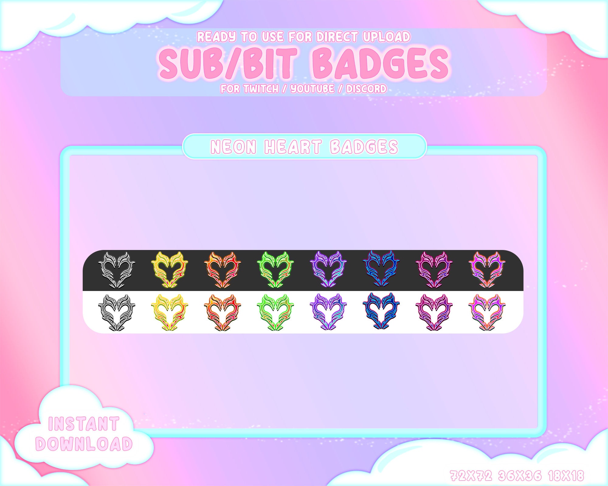 7 Twitch Sub Bit Badges Colored Neon Heart Pack - Etsy