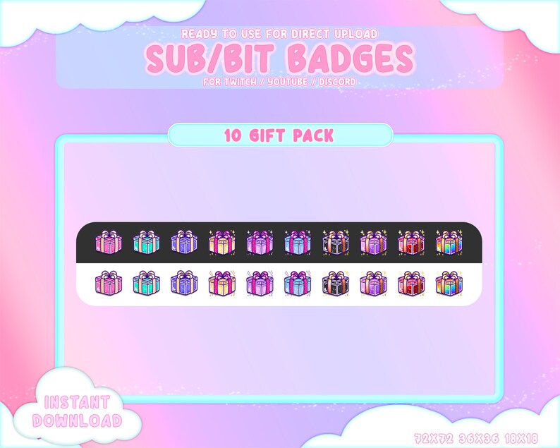 10 Giftbox Twitch Sub/bit Badges / Kawaii / Streamer / Shiny / Gift ...