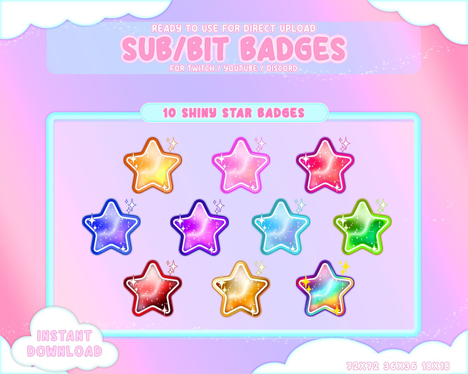 10 Shiny Star Twitch Sub Bit Badges / Colored Star / Sparkle / Star ...