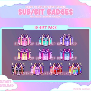 10 Giftbox Twitch Sub/bit Badges / Kawaii / Streamer / Shiny / Gift ...