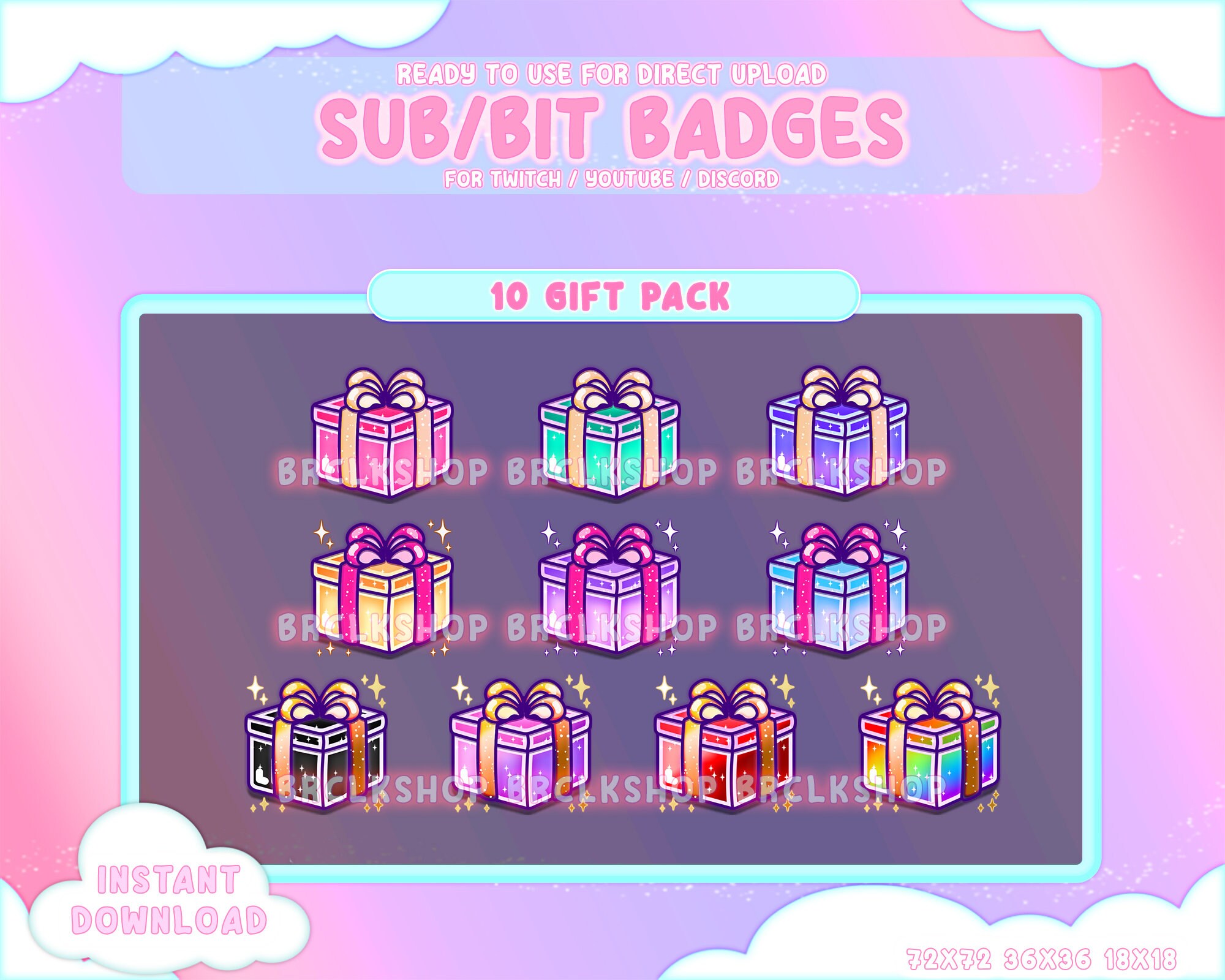 10 Giftbox Twitch Sub/bit Badges / Kawaii / Streamer / Shiny / Gift ...