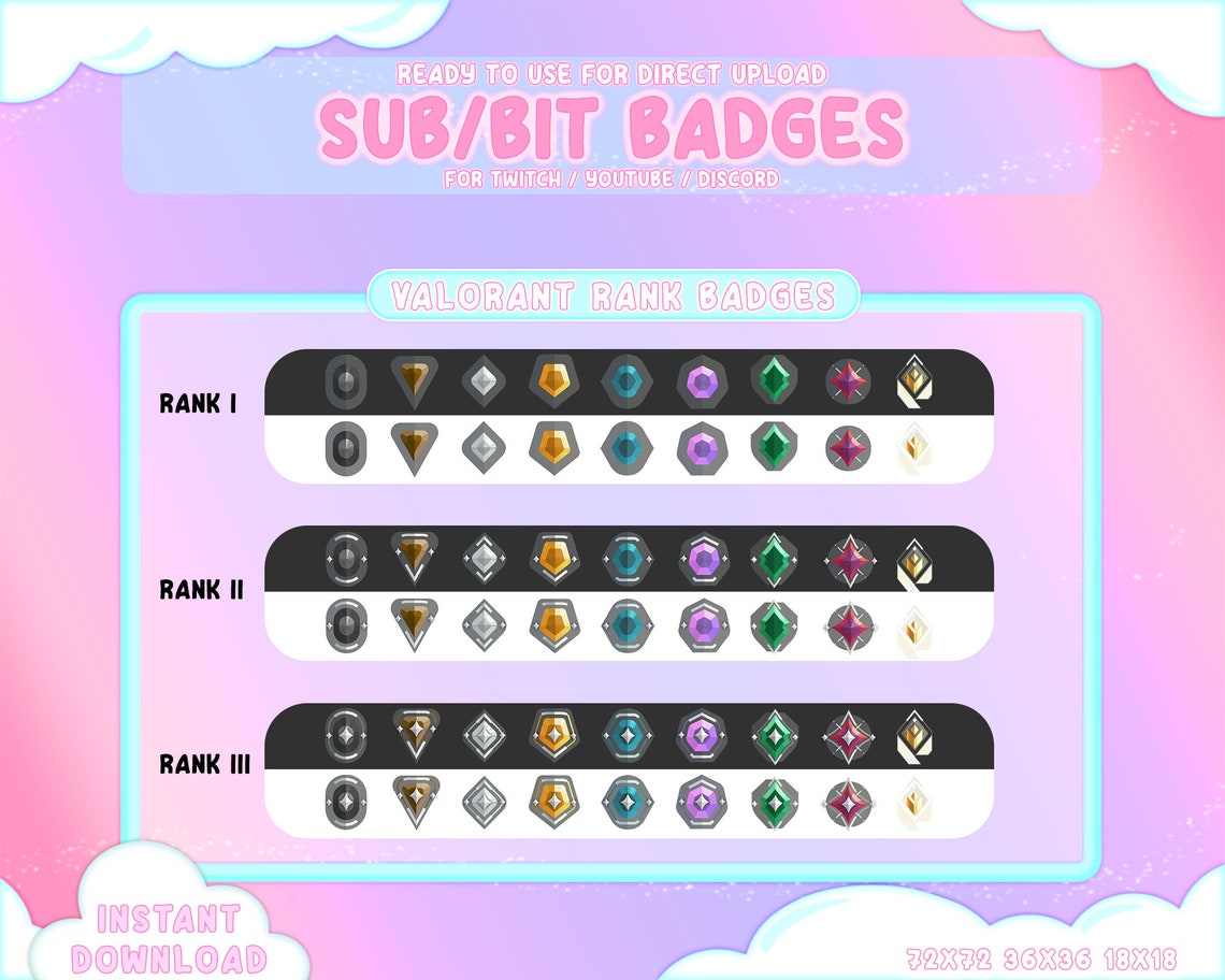 25 Valorant Rank Sub Cheer Bit Badges / Twitch Sub Badges / Cheer Bit ...
