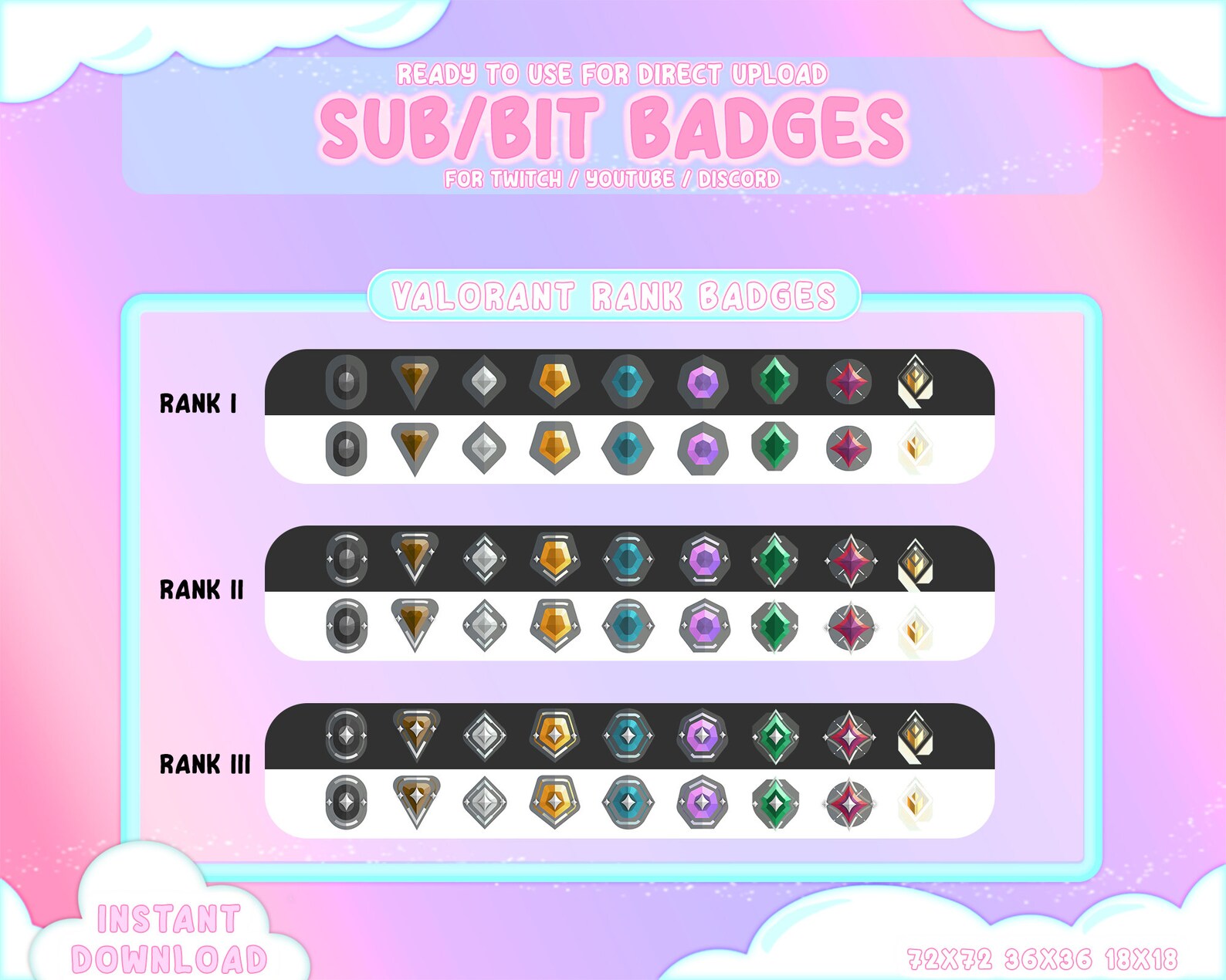 25 Valorant Rank Sub Cheer Bit Badges / Twitch Sub Badges / Cheer Bit ...
