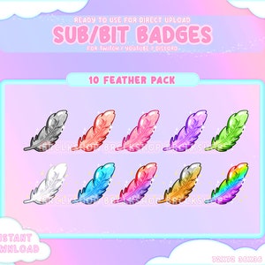 10 Feather Sub/bit Badges / Shiny Collection / Kawaii / Streamer ...