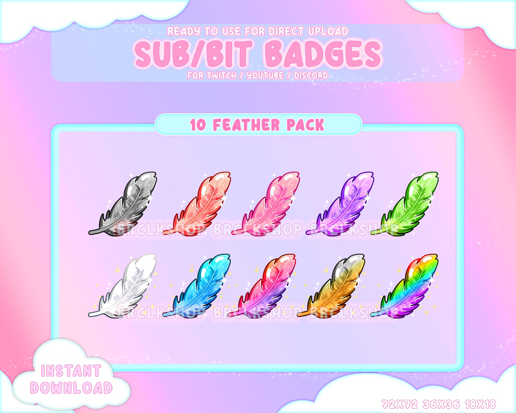 10 Feather Sub/bit Badges / Shiny Collection / Kawaii / Streamer ...