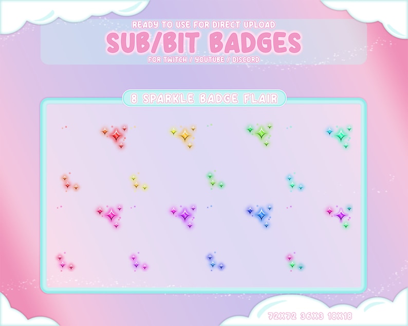 8 Sparkles Twitch Sub Badge Flair Bit Badges Streamer Stream Rainbow Shiny Etsy