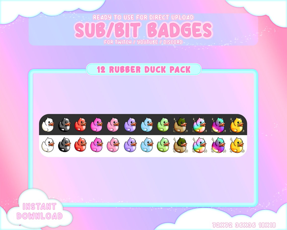 12 Rubber Duck Sub/bit Badges / Duck / Kawaii / Streamer / Duck Emote ...