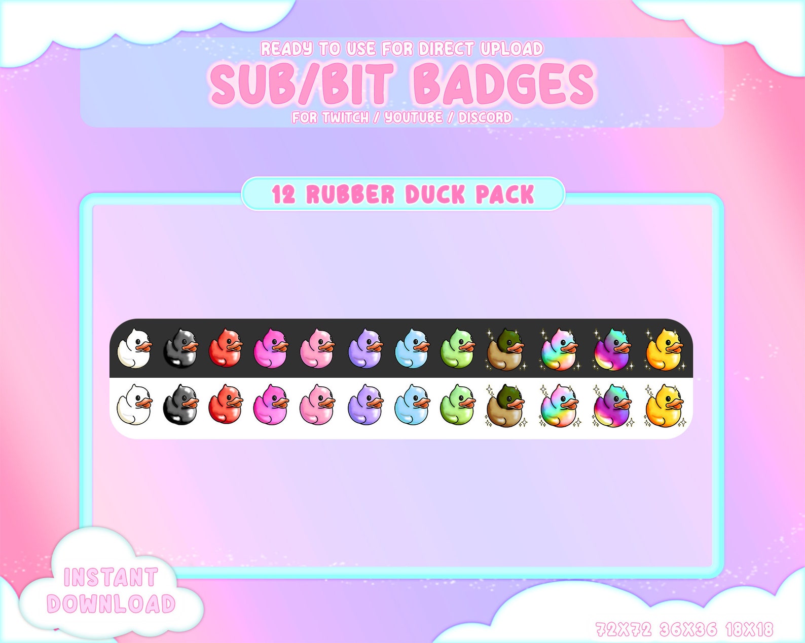 12 Rubber Duck Sub/bit Badges / Duck / Kawaii / Streamer / Duck Emote ...