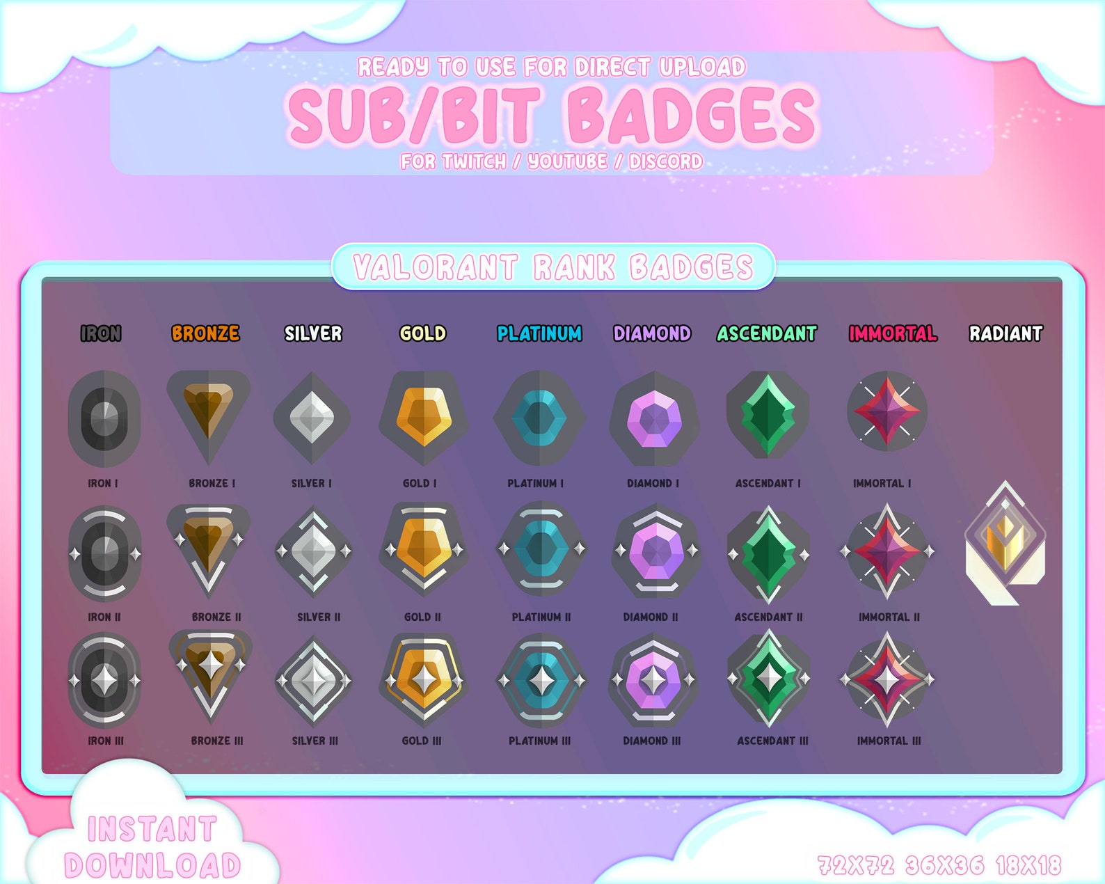 25 Valorant Rank Sub Cheer Bit Badges / Twitch Sub Badges / Cheer Bit ...