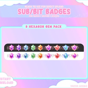 9 Twitch Sub Bit Badges Hexagon Gem Pack / Sub Badges/ Bit Badges/ Gem ...