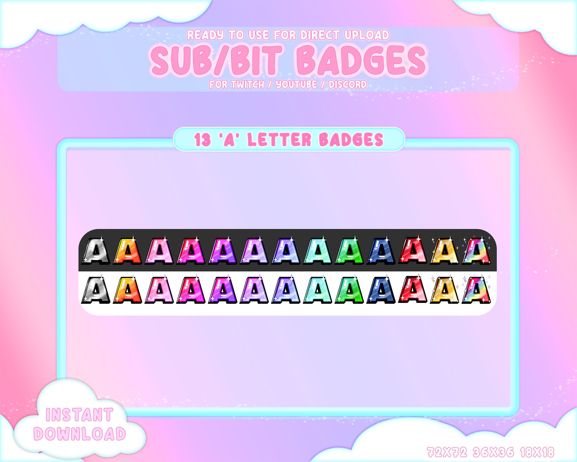 13 'A' Lettertwitch Sub/bit Badges / Kawaii / Streamer / Shiny / Letter ...