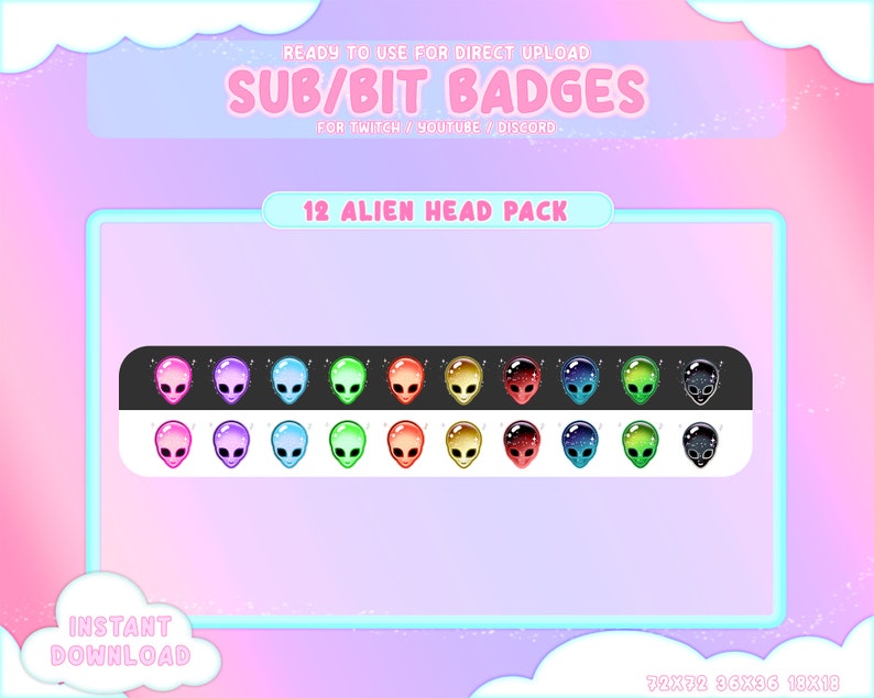 12 Alien Head Twitch Sub Bit Badges / Alien Sub Badge / Alien Head ...
