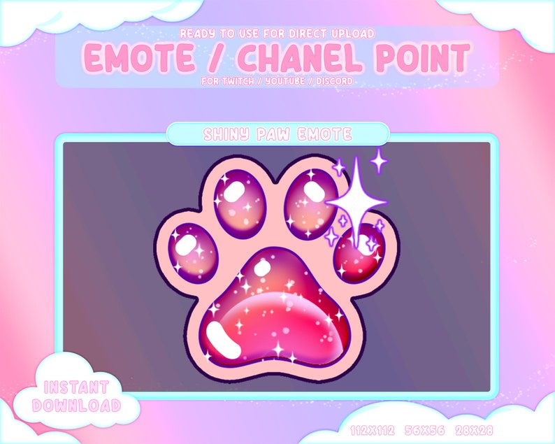 Dark Pink Shiny Paw Twitch Coin Emotes / Channel Points / Cute Pastel ...