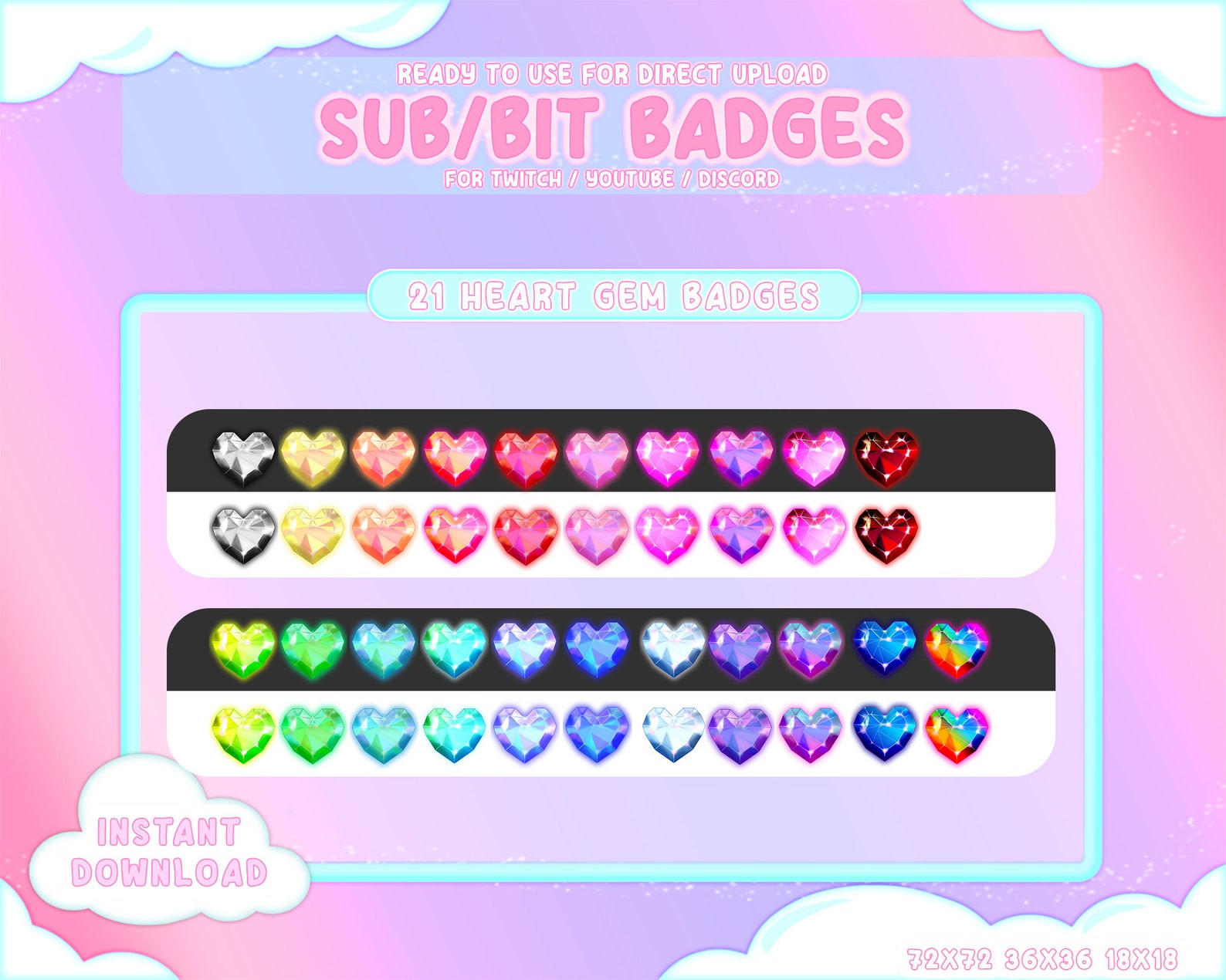 20 Heart Gem Sub/bit Badges / Heartgem Collection / Kawaii / Streamer ...