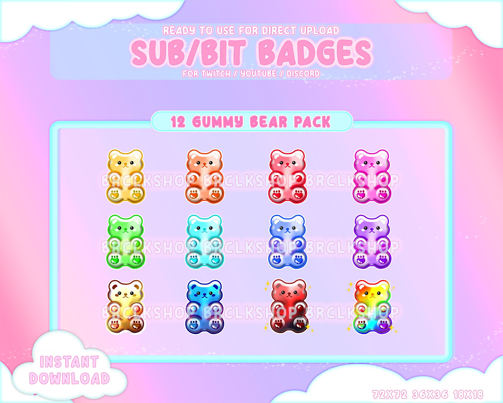 12 Gummy Bear Sub/bit Badges / Haribo / Kawaii / Streamer / Bear Sub Badge / Animal Sub Badge ...