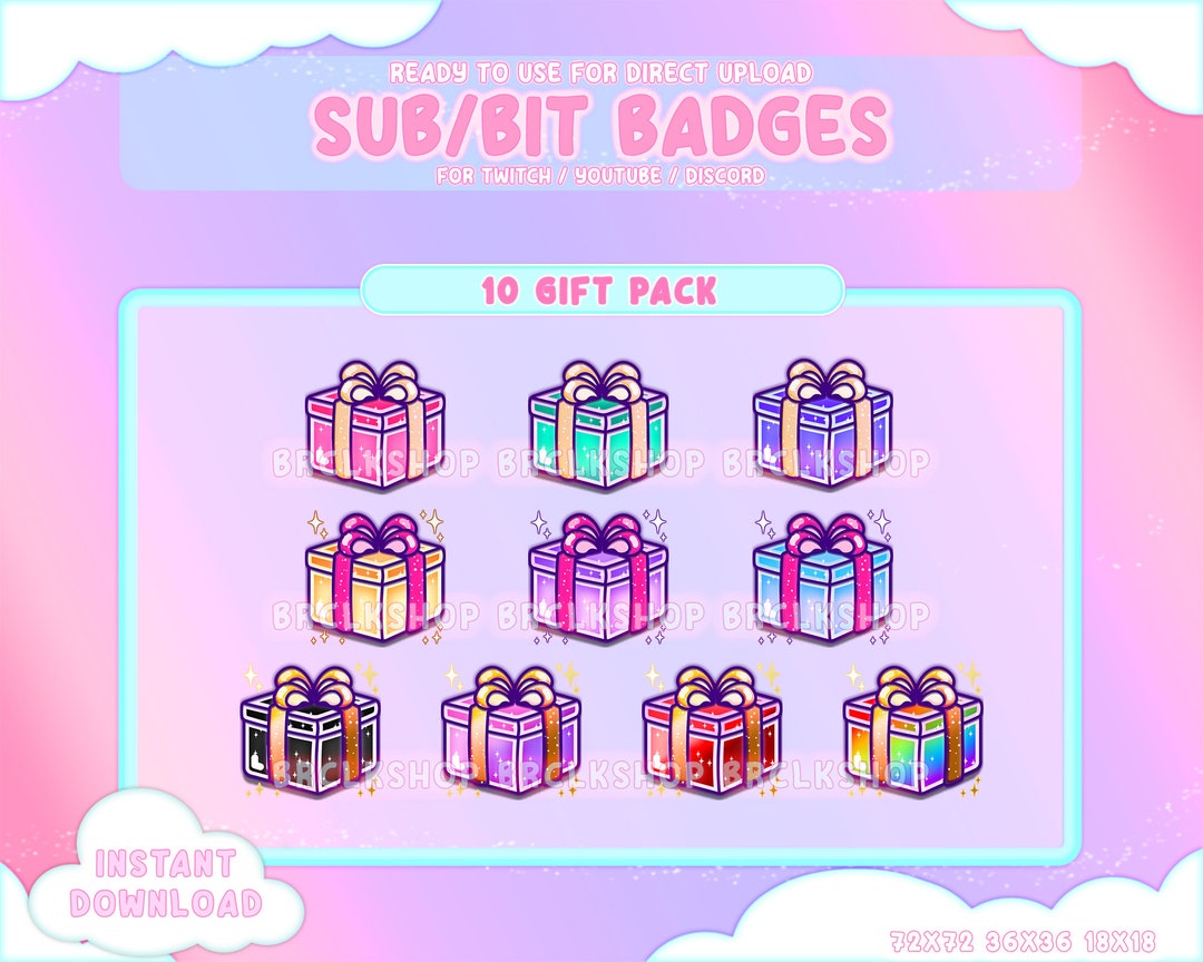 10 Giftbox Twitch Sub/bit Badges / Kawaii / Streamer / Shiny / Gift ...