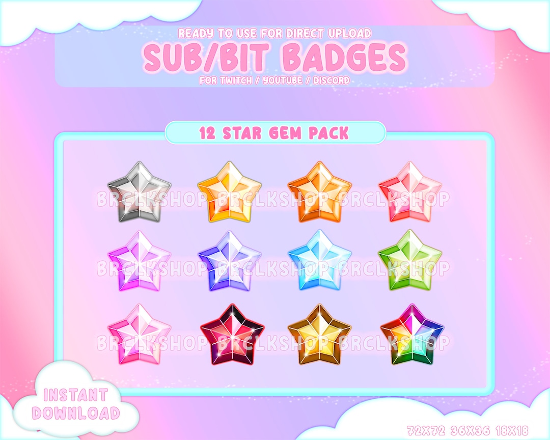 12 Star Gem Twitch Sub Bit Badges / Gem Collection / Colored Star ...