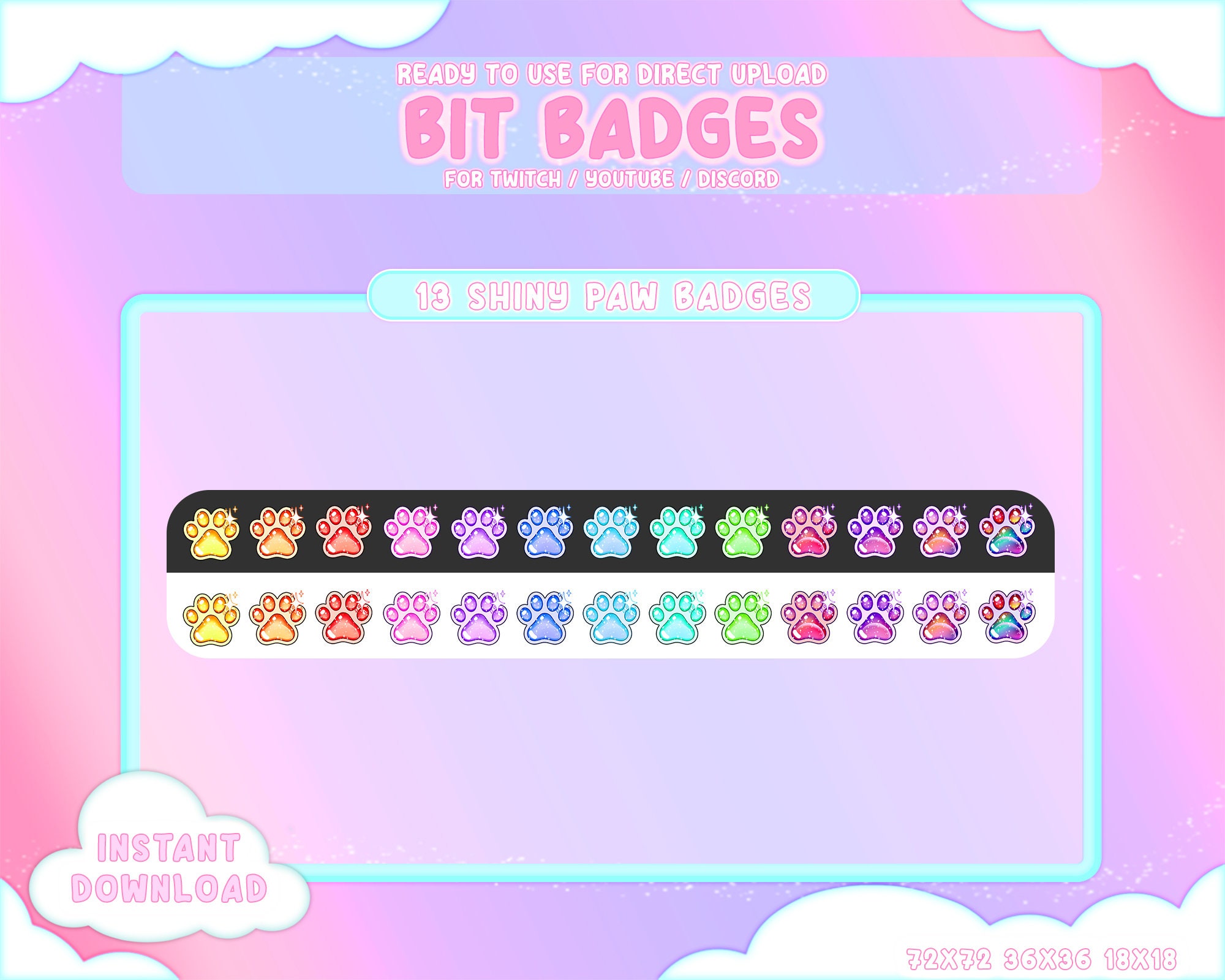13 Shiny Paw Pack Twitch Sub Bit Badges / Cat Sub Badges / Dog / Paw ...