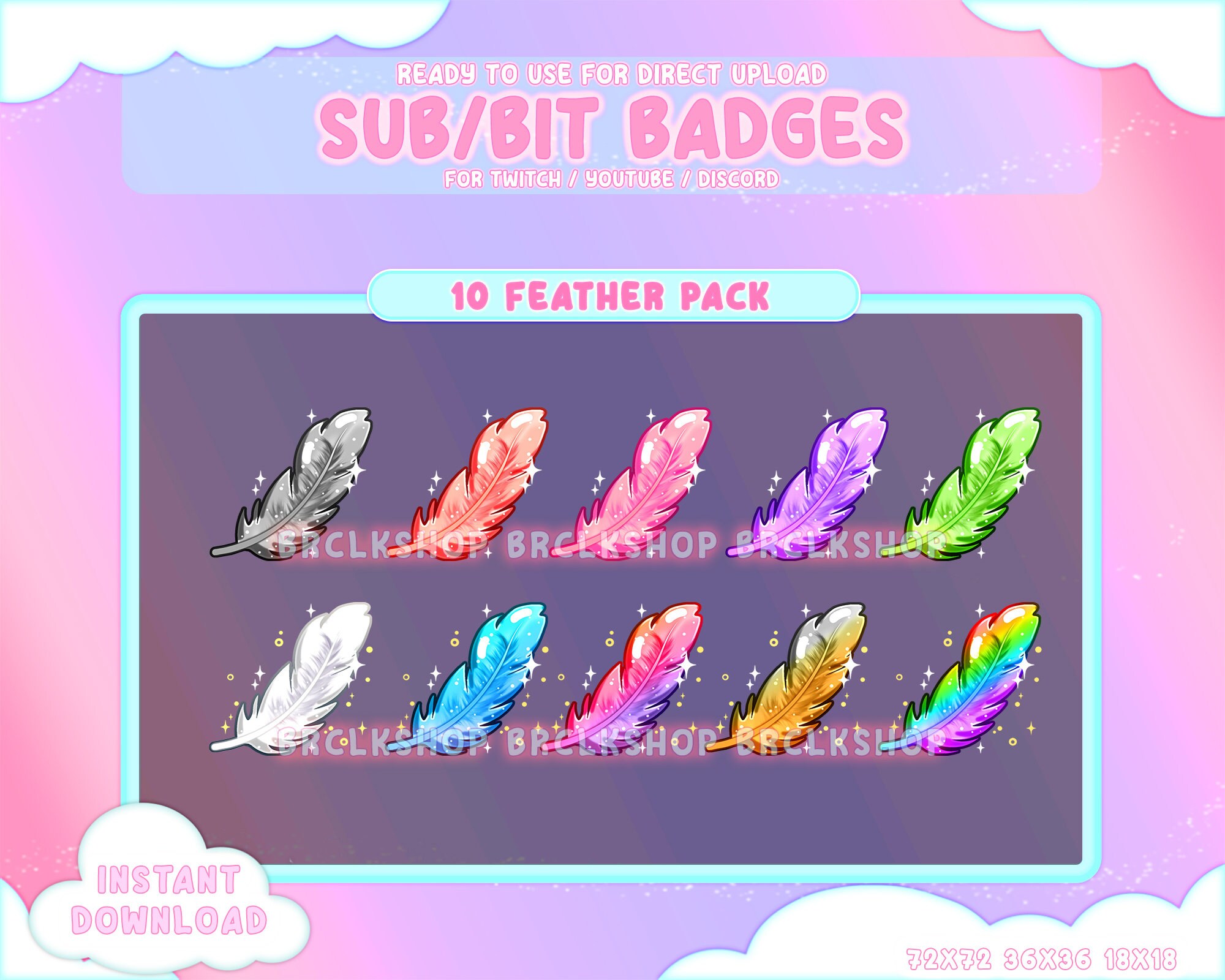 10 Feather Sub/bit Badges / Shiny Collection / Kawaii / Streamer ...