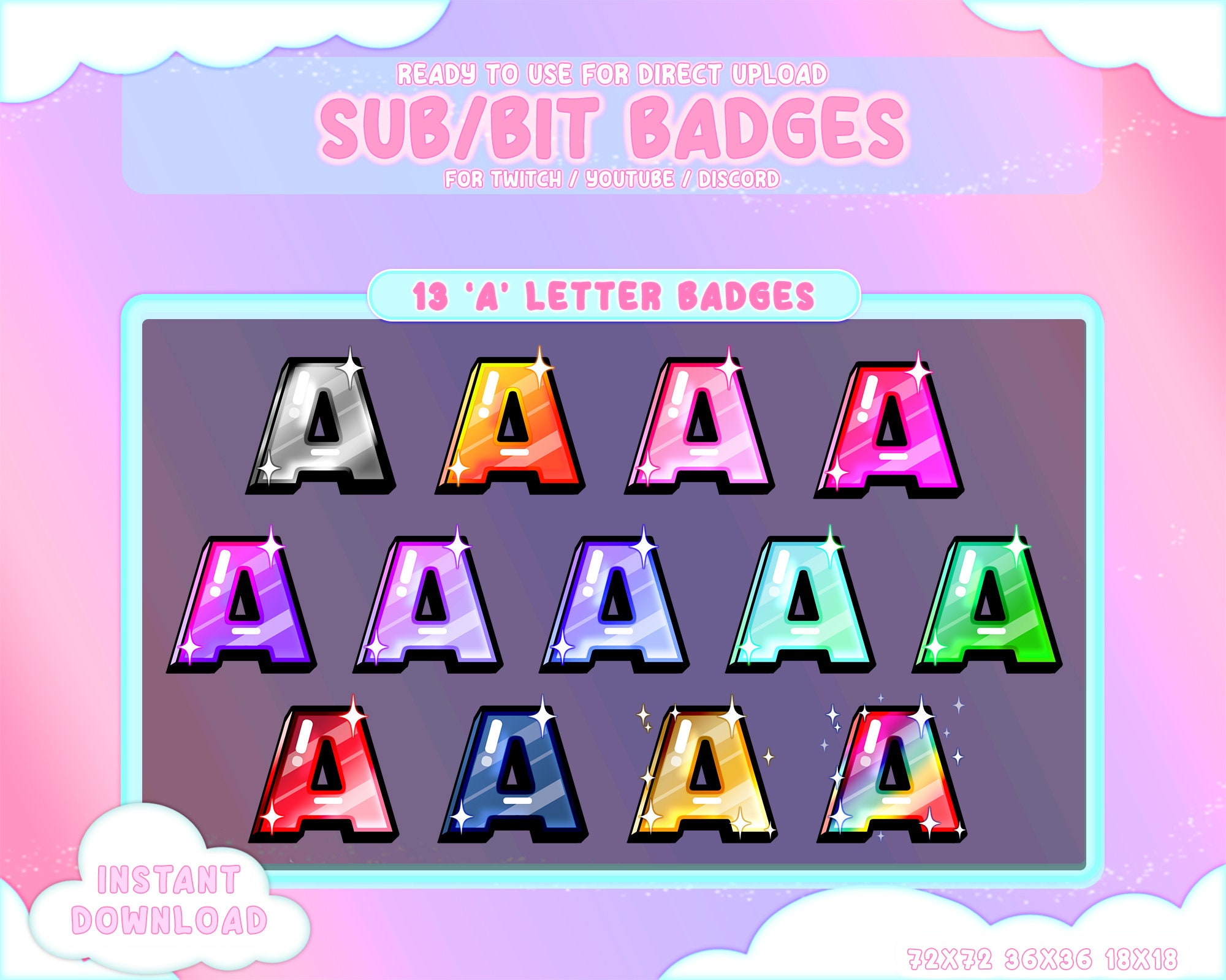 13 'A' Lettertwitch Sub/bit Badges / Kawaii / Streamer / Shiny / Letter ...
